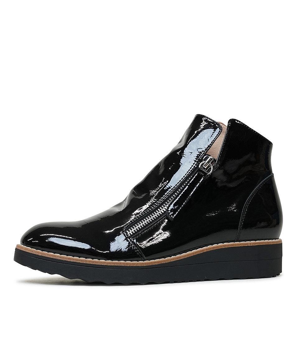Ohmy Black Patent Leather Ankle Boots by Top End – Shouz