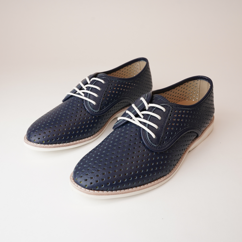 Derby Punch Navy Tumble Lace Up Flats by Rollie – Shouz