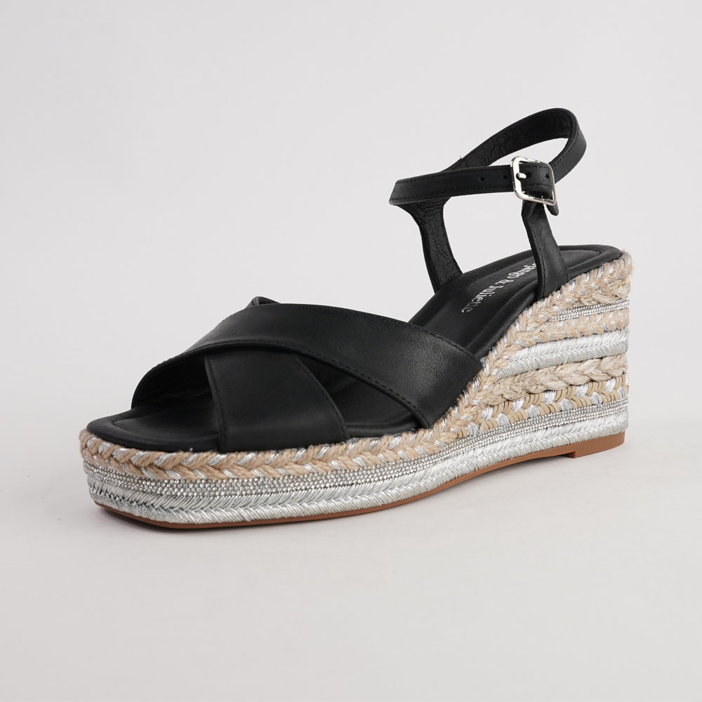 Orgal Black Leather Espadrille Wedges by Django & Juliette – Shouz