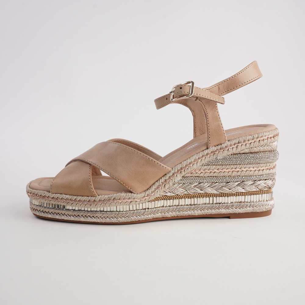 Orgal Cappuccino Leather Espadrille Wedges by Django & Juliette – Shouz