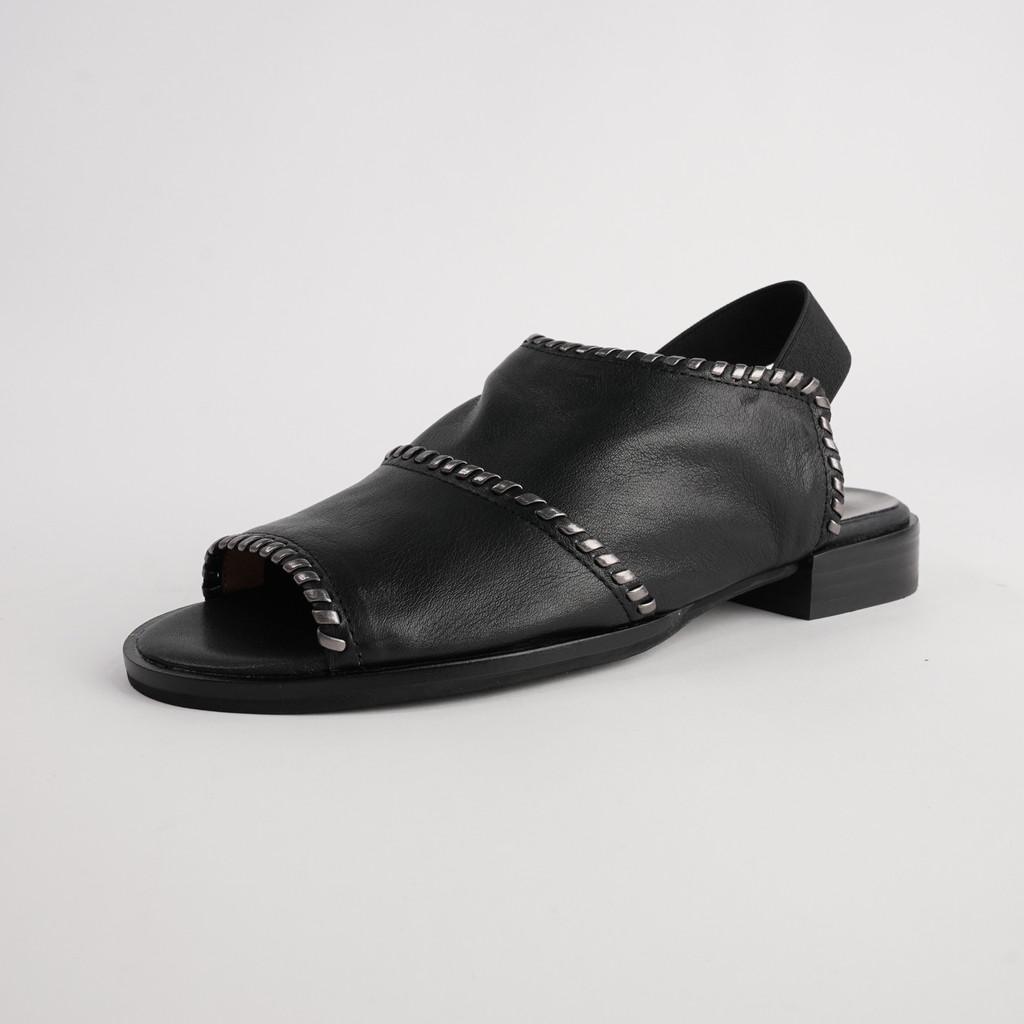 Serenade Black/ Pewter Leather Sandals by Bresley – Shouz