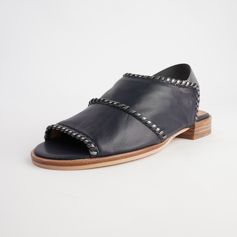 Serenade Navy/ Pewter Leather Sandals by Bresley – Shouz