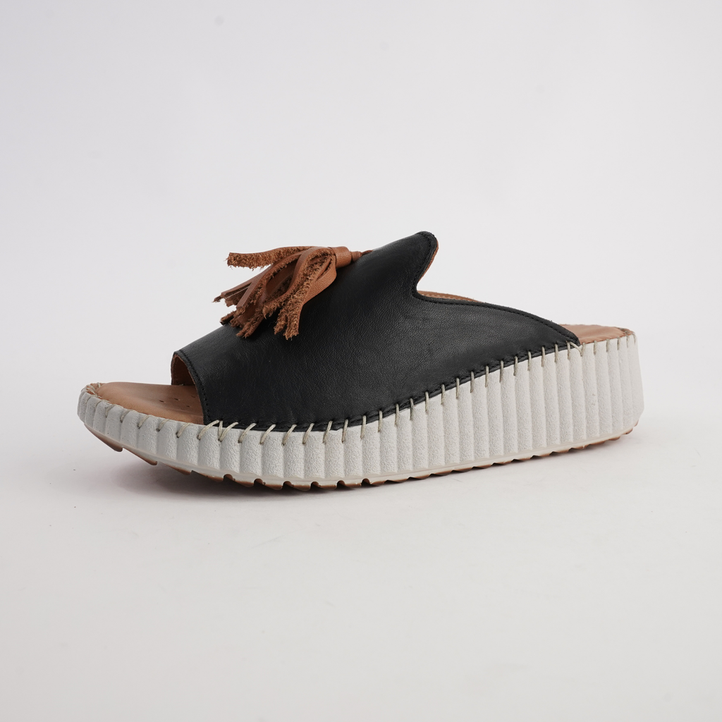 Sonny Black Leather Slides by Sala – Shouz