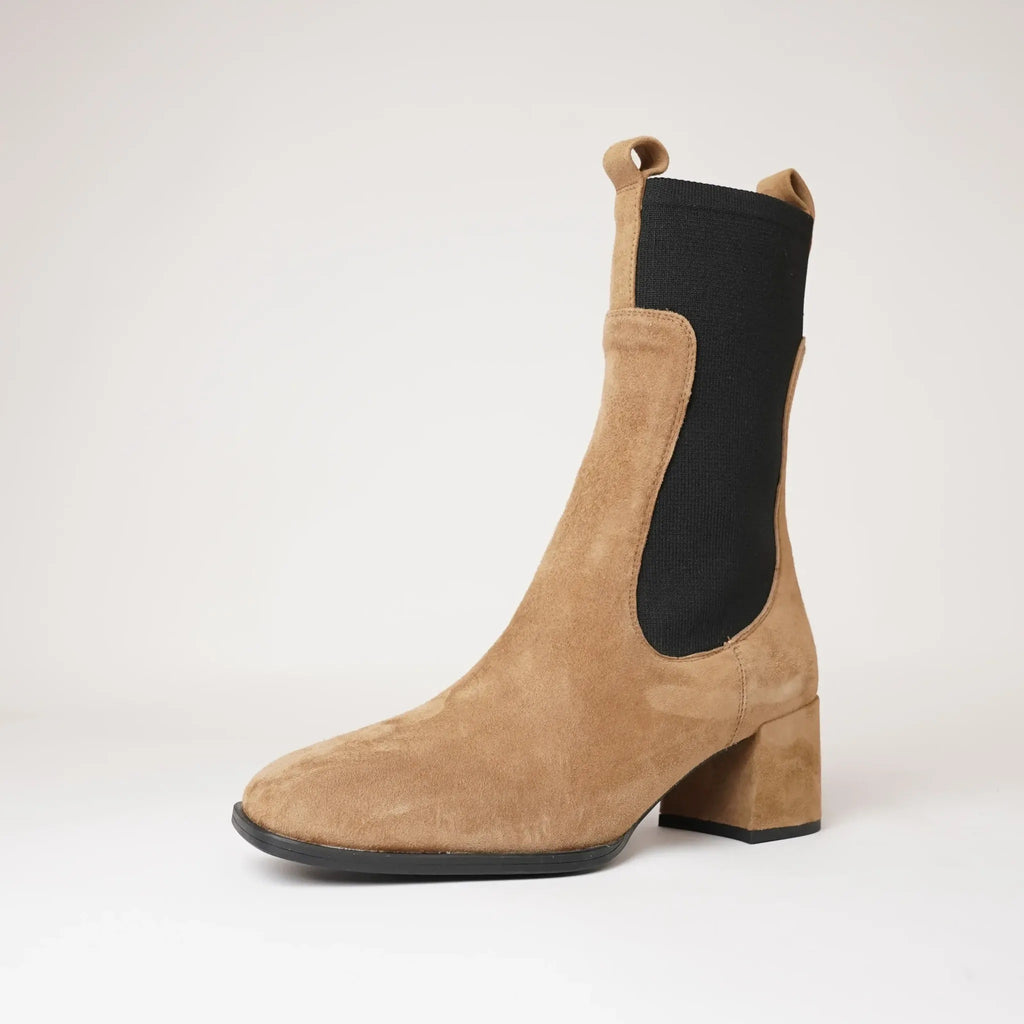 Mieres Dark Camel Suede Boots by Unisa – Shouz